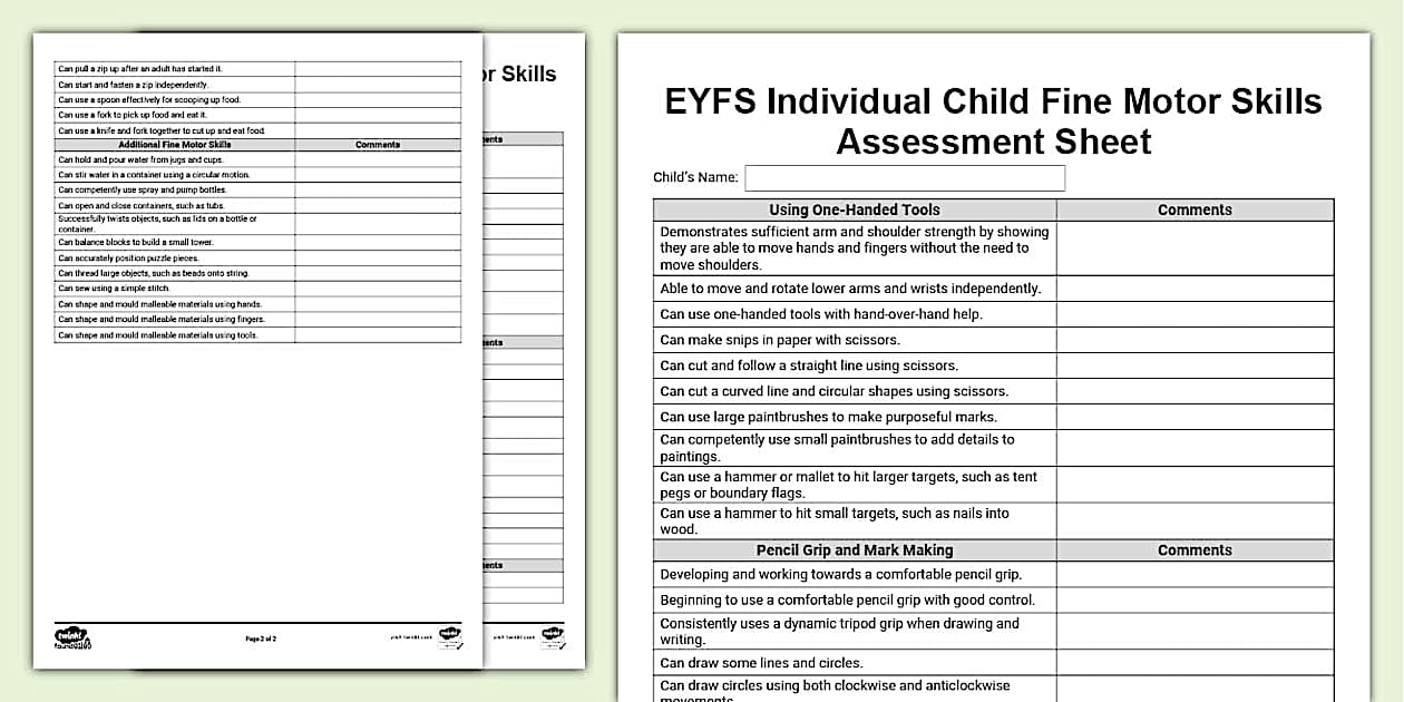 EYFS Individual Fine Motor Skills Assessment PDF (Editable)