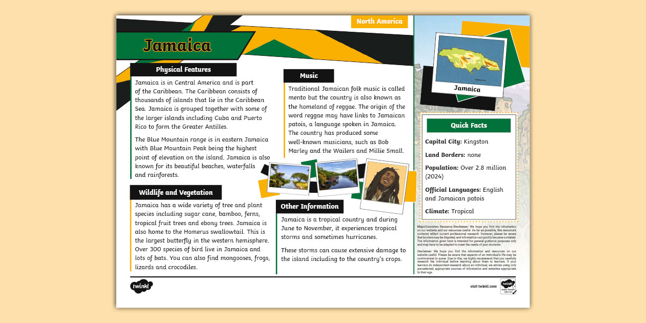 KS2 Jamaica Fact File (teacher made) - Twinkl