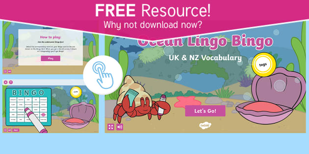 FREE! - New Zealand to UK English Bingo Game (teacher made)