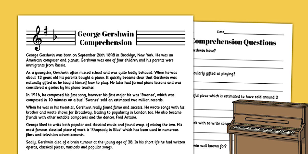 Dyslexic George Gershwin Reading Comprehension Activity