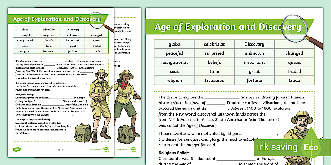 Age of Exploration Cloze Activity | Year 3-4 | Teacher-Made