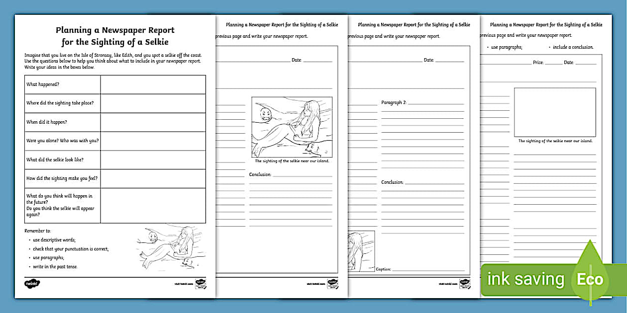 A Sighting of a Selkie Newspaper Report Activity Sheet