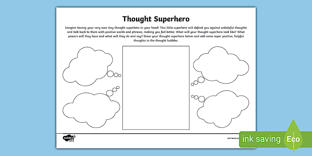 Positive Thinking Thought Superhero Activity Sheet - Twinkl