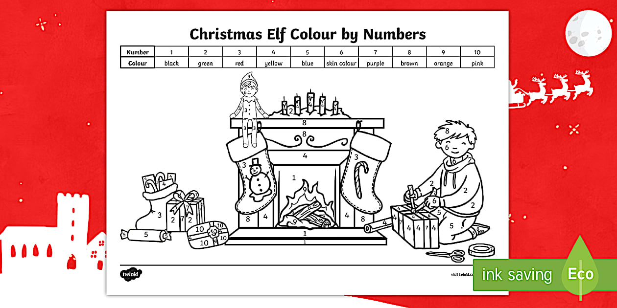 KS1 Christmas Elf Colour by Number (teacher made) - Twinkl