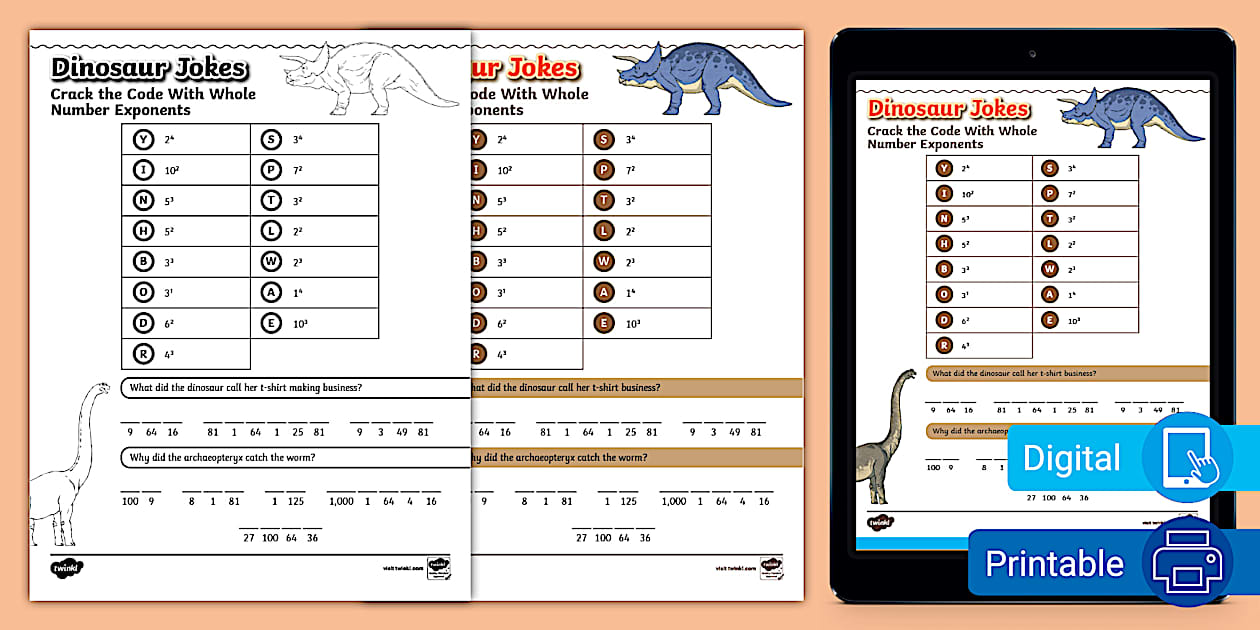 Sixth Grade Dinosaur Jokes Crack the Code With Whole Number Exponents Math