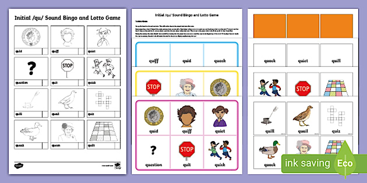 Initial /qu/ Sound Bingo and Lotto Game (teacher made)