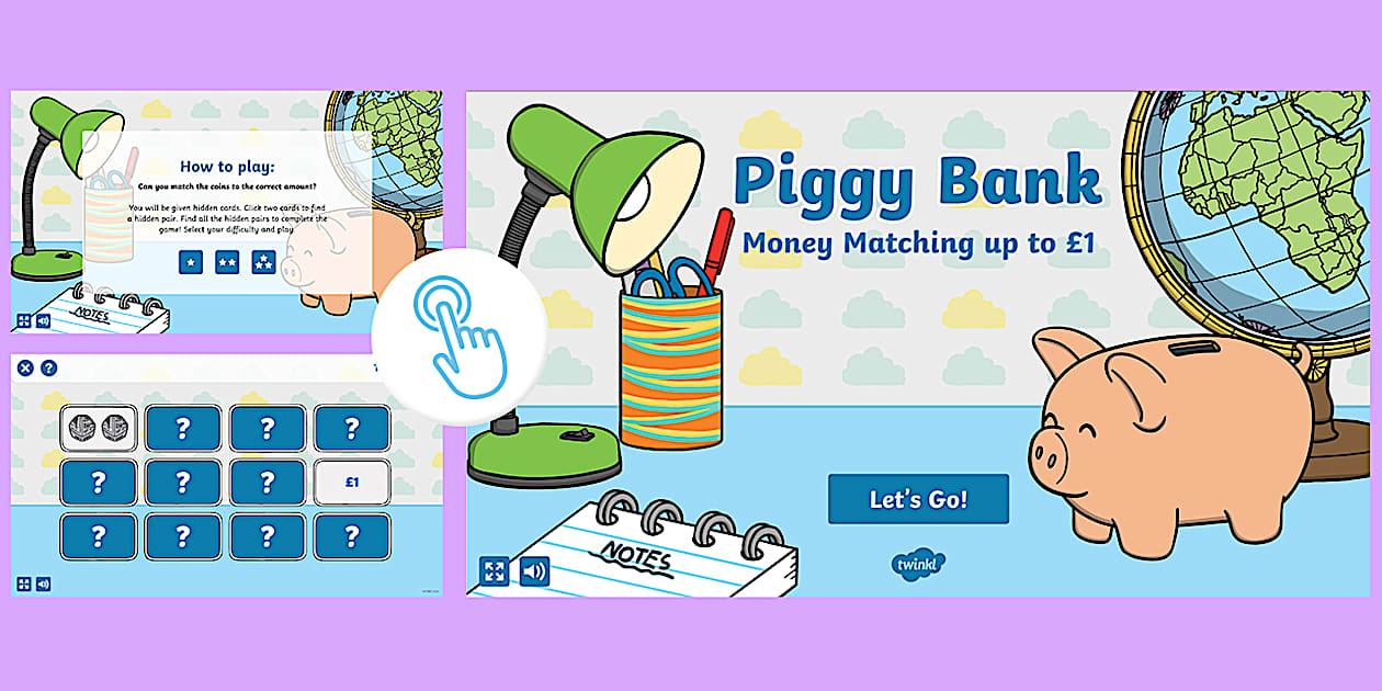 Money Matching up to £1 Money Box Piggy Game | Twinkl Go!