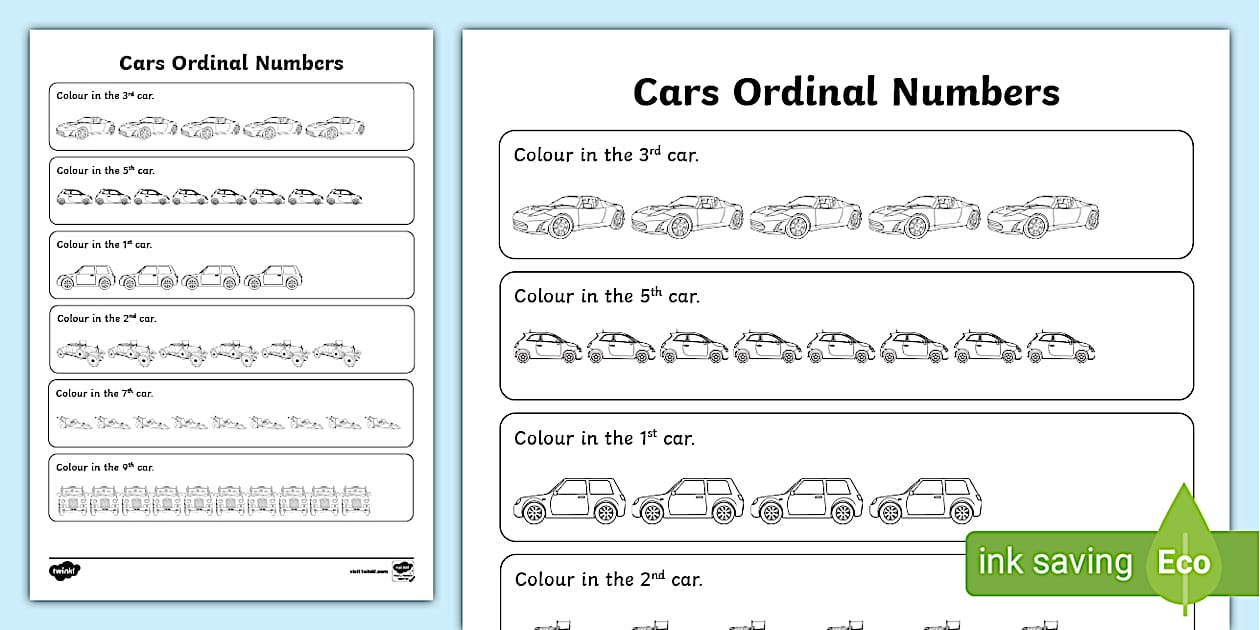 👉 Cars Ordinal Numbers Activity Sheet (teacher made)