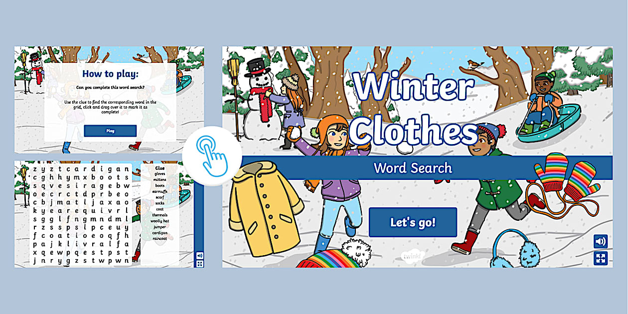 Winter Clothes Find the Answer Interactive Word Search - KS1