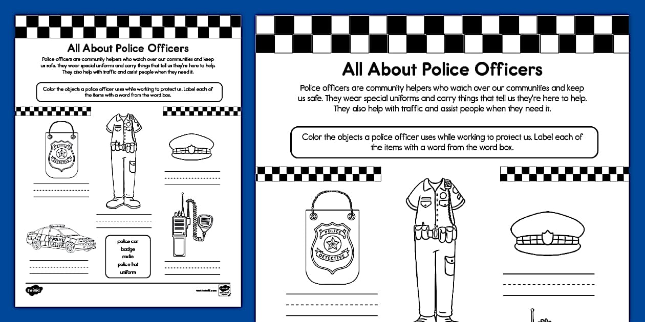 All About Police Officers Worksheet for K-2nd Grade - Twinkl