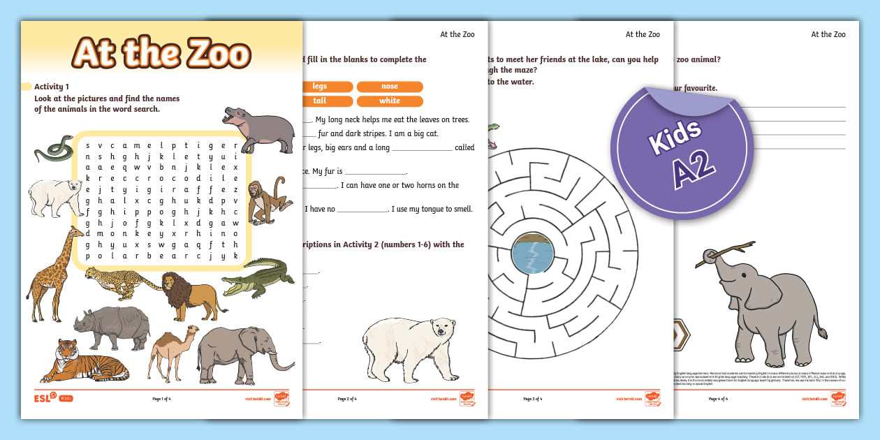 Fun At the Zoo Activity Sheet for Kids (teacher made)