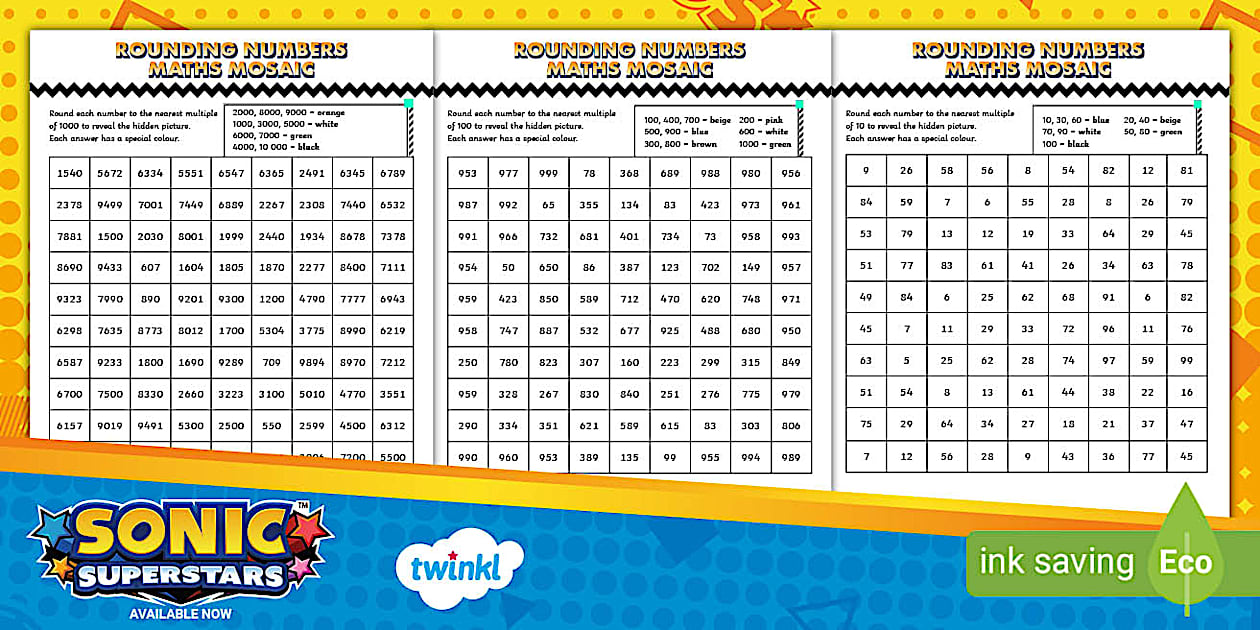 FREE! - 👉 Sonic: Rounding Numbers Maths Mosaics - Twinkl