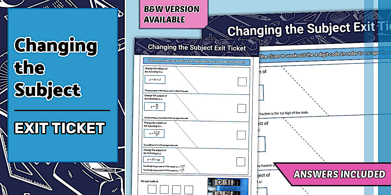 Changing the Subject Exit Ticket