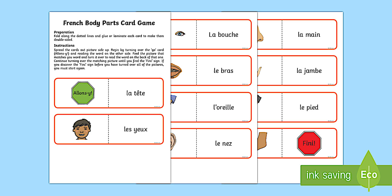 Parts of the Body Card Game French (teacher made) - Twinkl