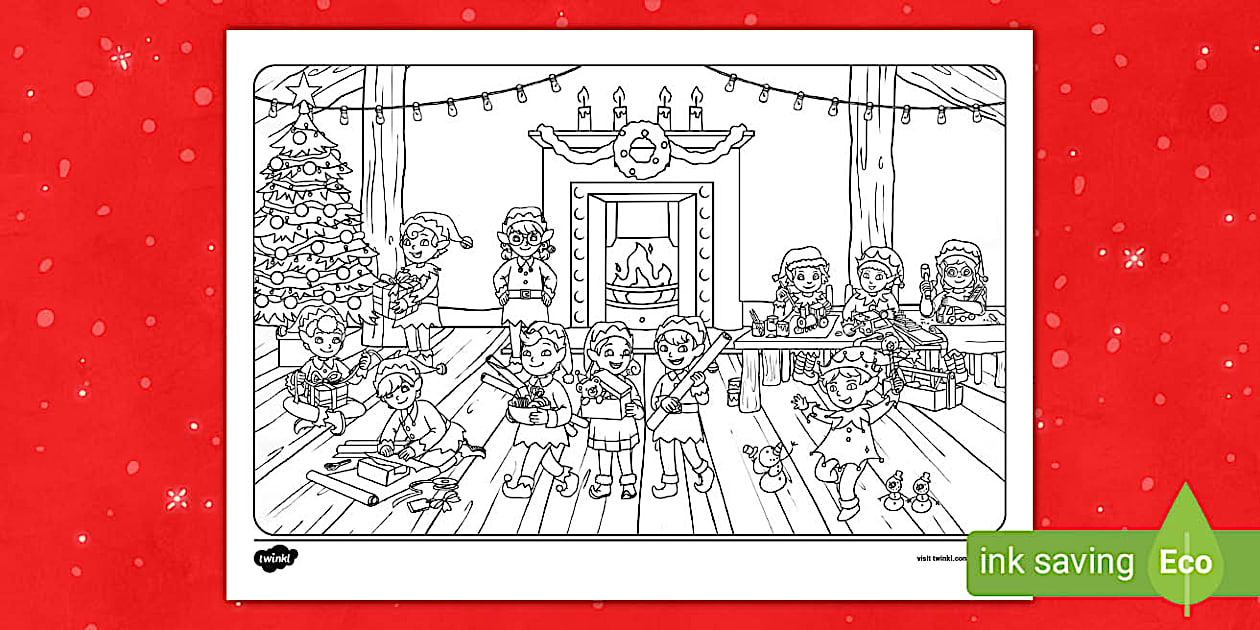 Elf Montage Colouring Page (Teacher-Made) - Twinkl