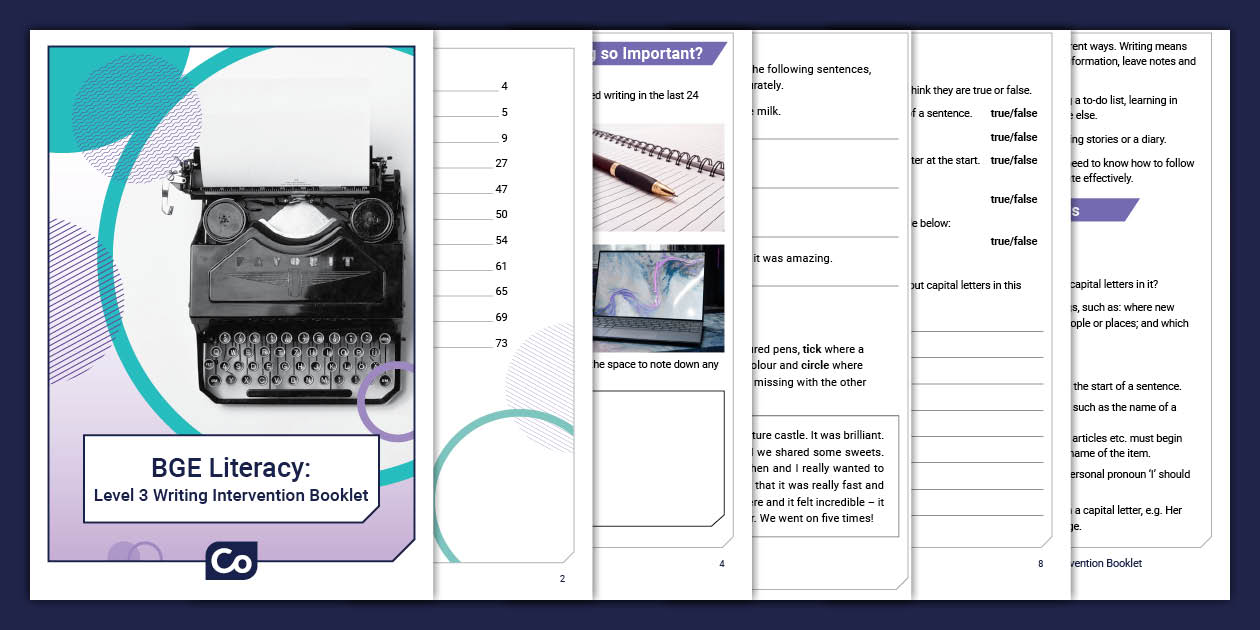 BGE Literacy: Level 3 Writing Intervention Booklet - Twinkl