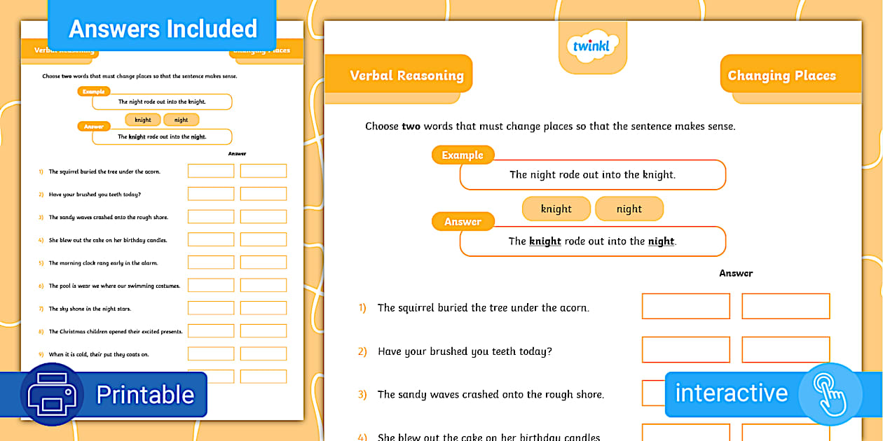 Verbal Reasoning - Changing Places - Twinkl Puzzled - Kids
