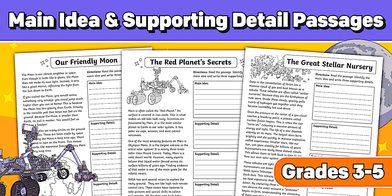 Main Idea and Supporting Detail Passages for 3rd-5th Grade