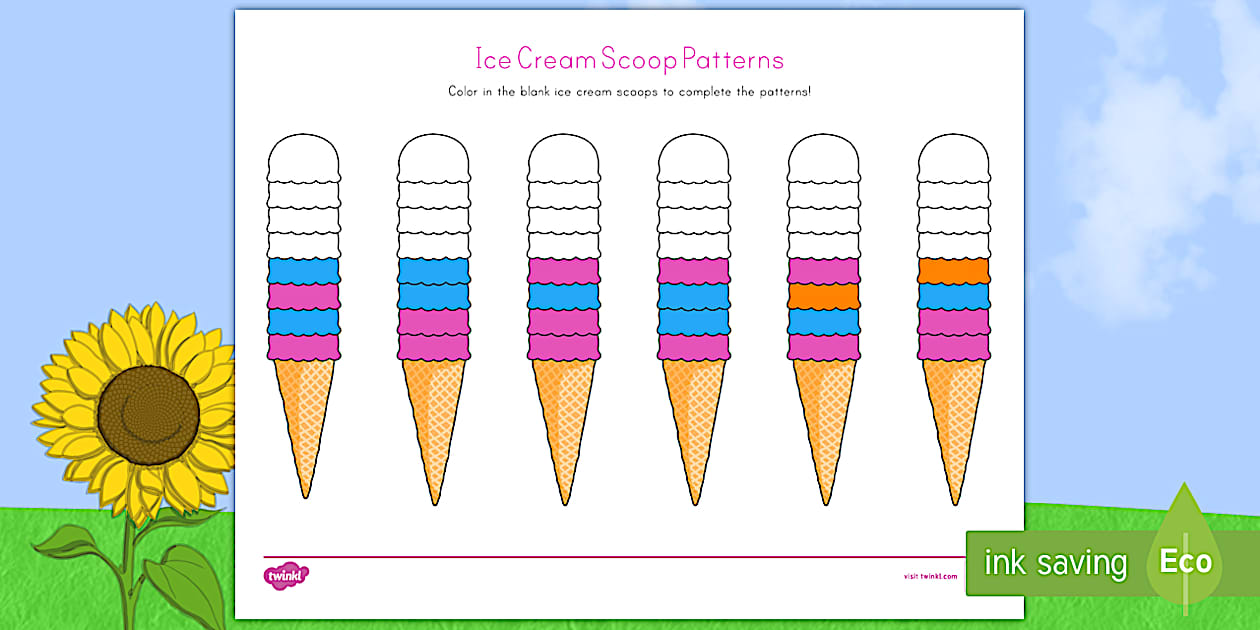 Fun Ice Cream Pattern Worksheet for Kids | Twinkl USA