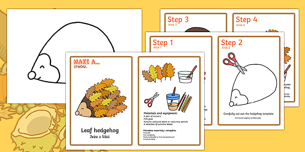 Leaf Hedgehog Craft Instructions English/Polish - Twinkl