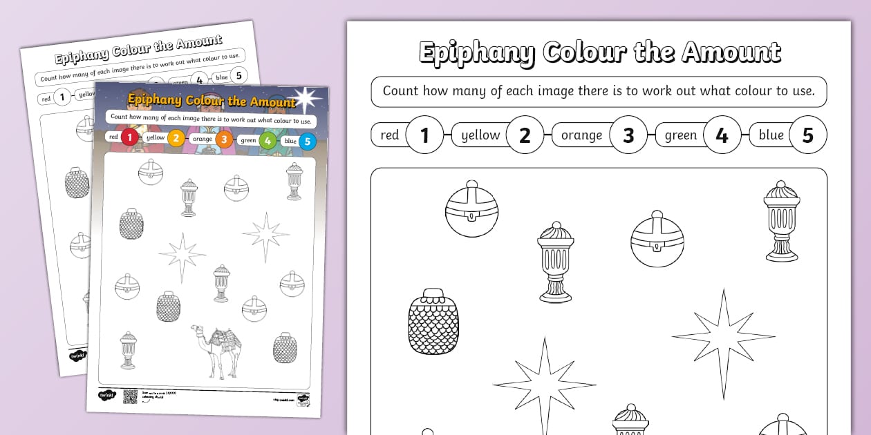 👉 Epiphany Colour the Amount Worksheet (teacher made)