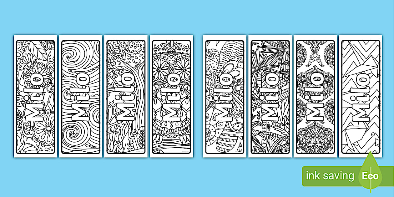 Milo Mindfulness Name Colouring Bookmarks - Twinkl