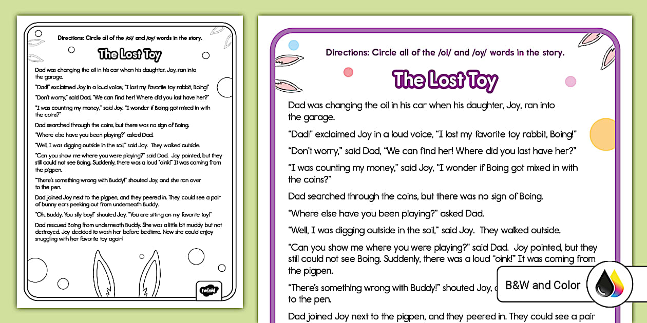 The Lost Toy: Oi and Oy Find the Phonemes Story - Twinkl