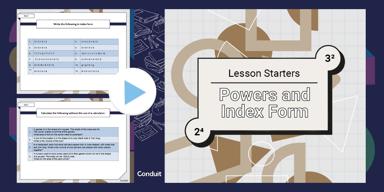 Powers and Index Form - Five Lesson Starters PowerPoint