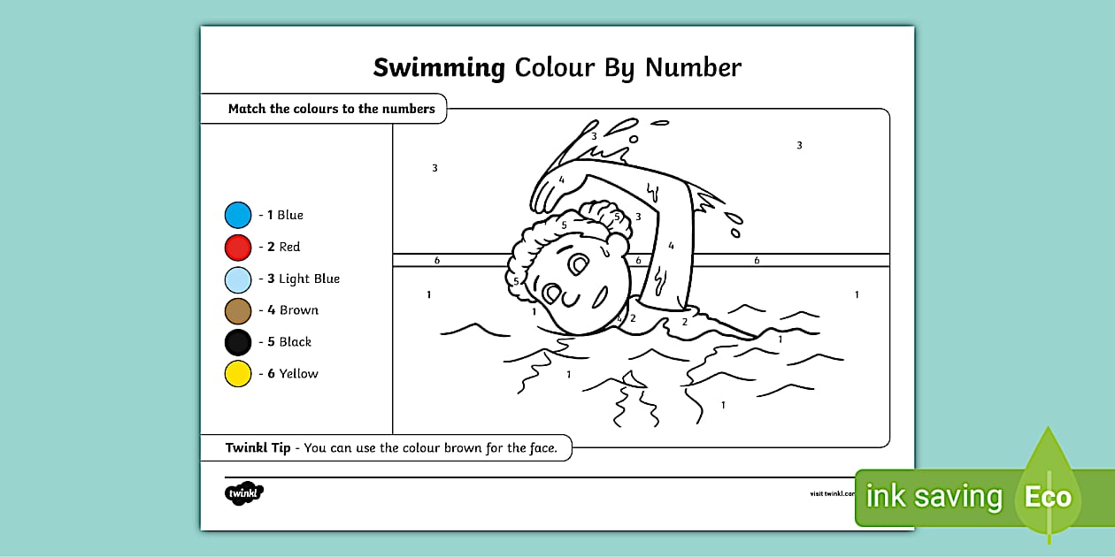 A Swimming Colour-by-Number Worksheet | Twinkl | KS1 | P.E.