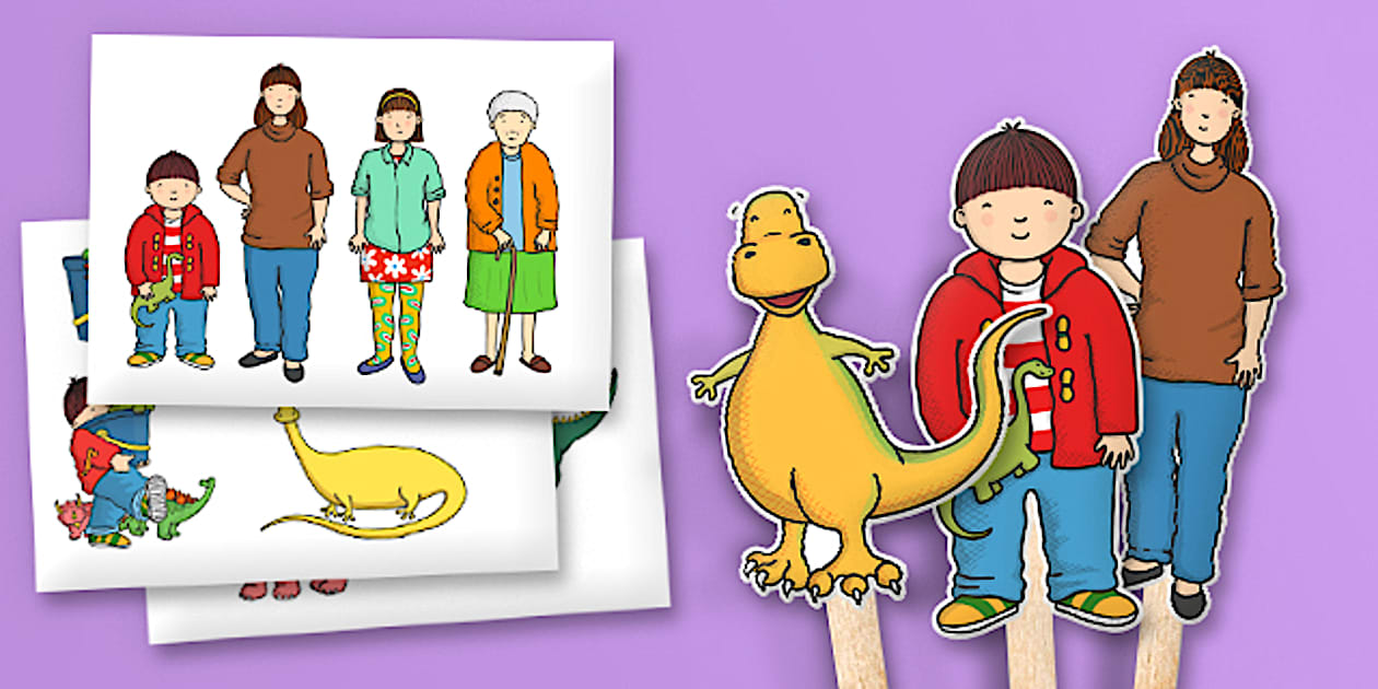 Stick Puppets to Support Teaching on Harry and the Bucketful of Dinosaurs