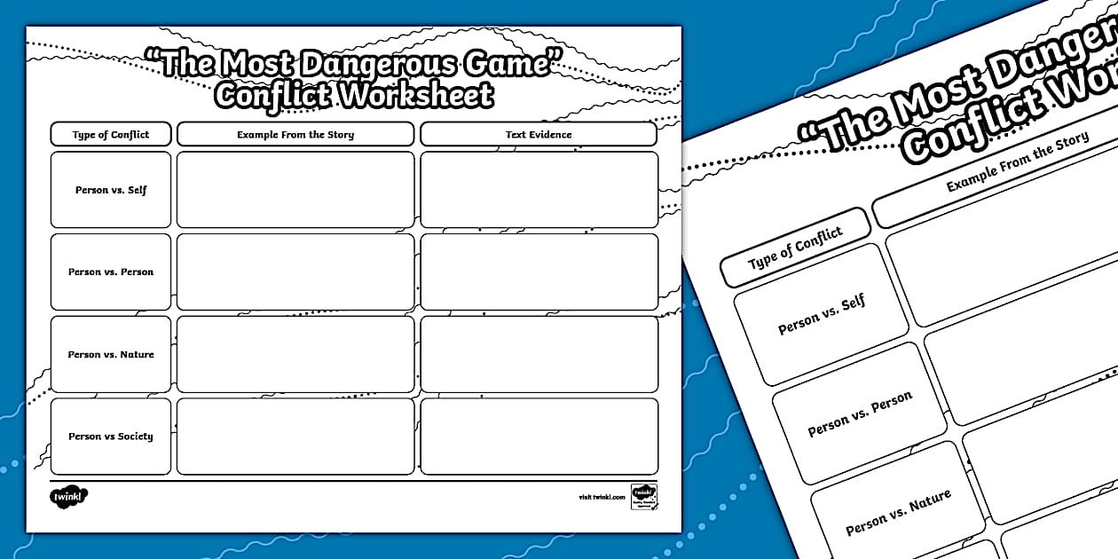 Seventh Grade The Most Dangerous Game Conflict Worksheet