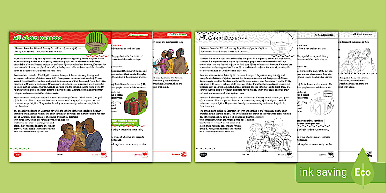 Kwanzaa Reading Comprehension Pack - Grades 4-6 - Twinkl