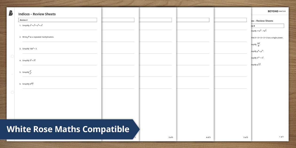 👉 Indices - Review Sheets (Teacher-Made) - Twinkl