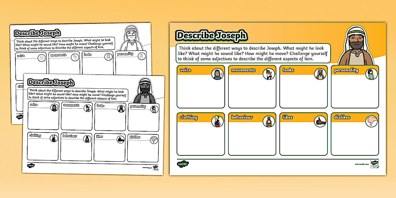 Joseph Nativity Themed Adjectives Worksheet