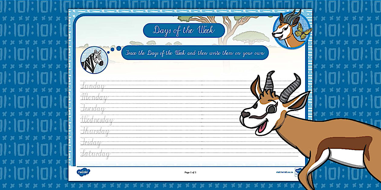 SA Cursive Days of the Week Writing Sheet (teacher made)