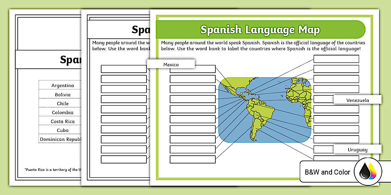 Spanish Language Map Labeling Worksheet - Twinkl