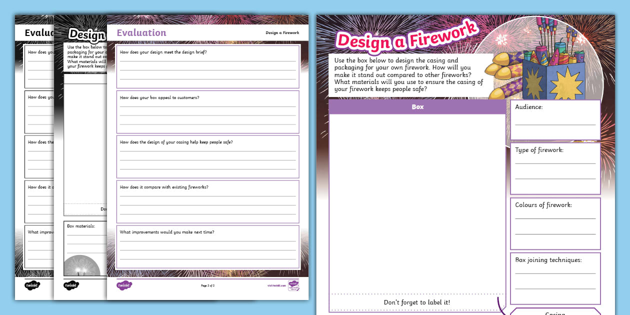 KS2 Design a Firework Worksheet (Teacher-Made) - Twinkl