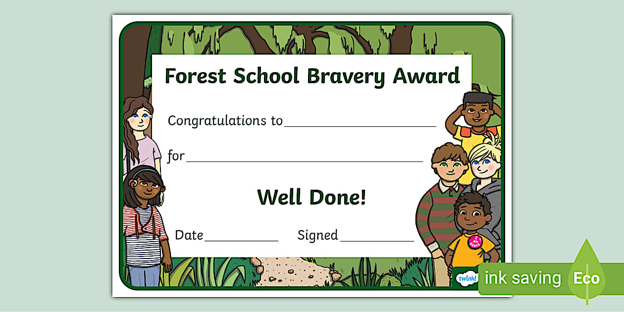 Forest School Bravery Award Certificate,forest school