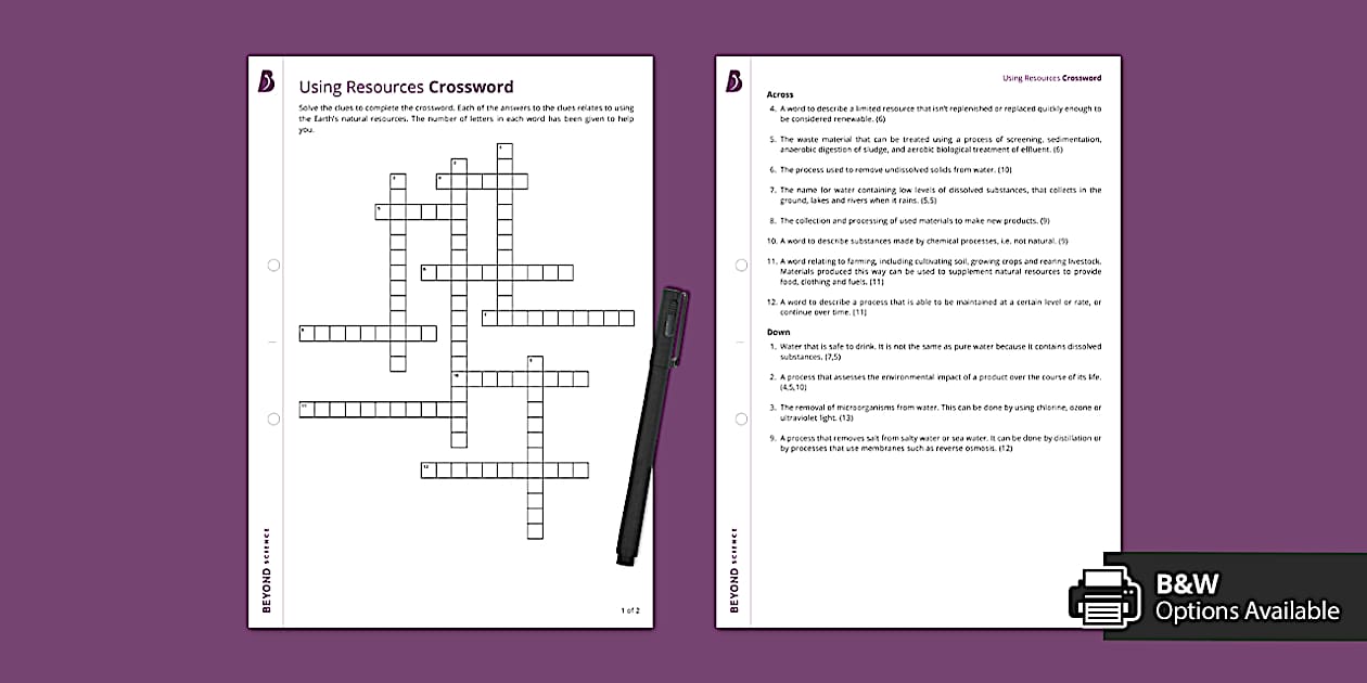Using Resources Crossword | AQA Combined Science | Beyond