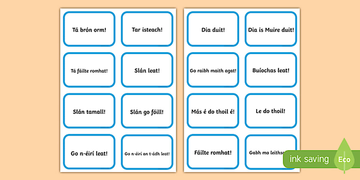 Editable Gaeilge Greeting Flashcards (teacher made) - Twinkl