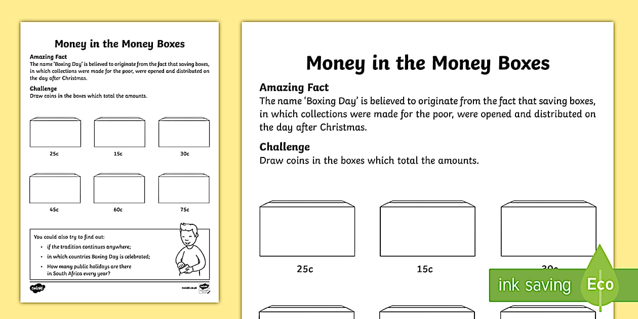Money Boxes Worksheet / Worksheet (teacher made) - Twinkl
