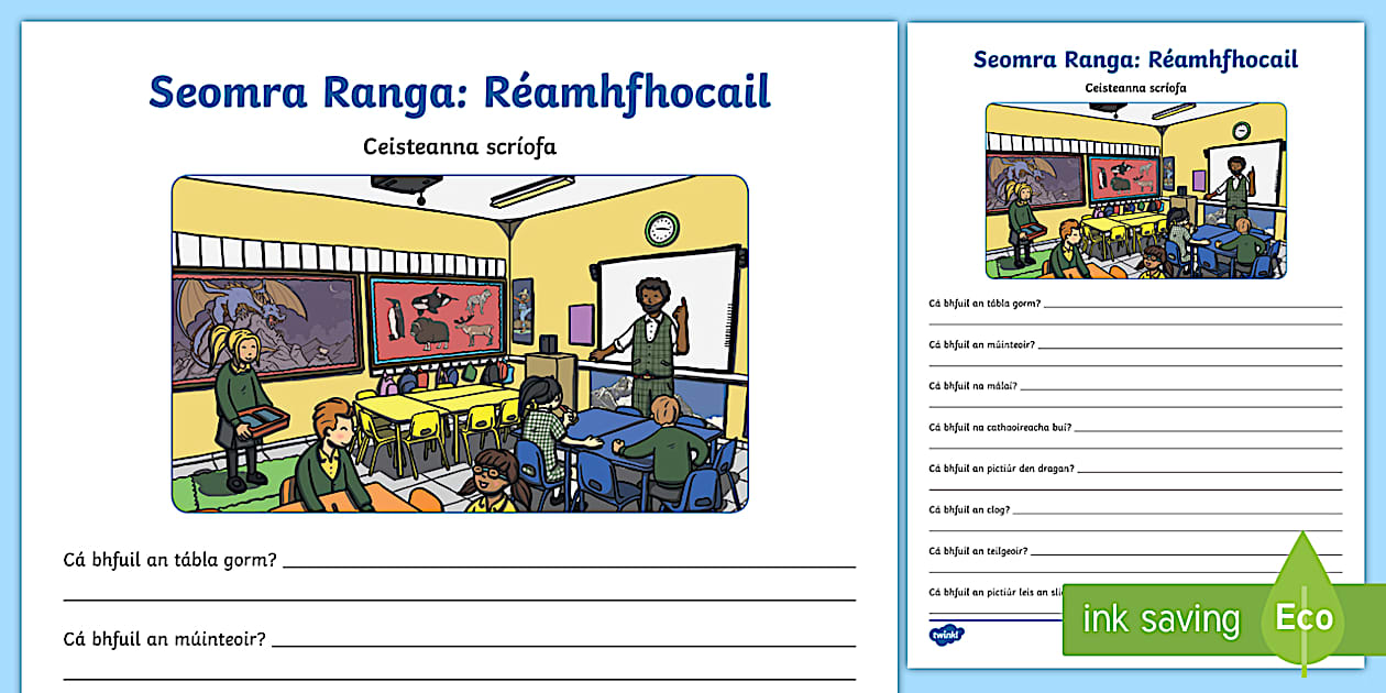 Seomra Ranga Réamhfhocail Ceisteanna Scríofa - Twinkl
