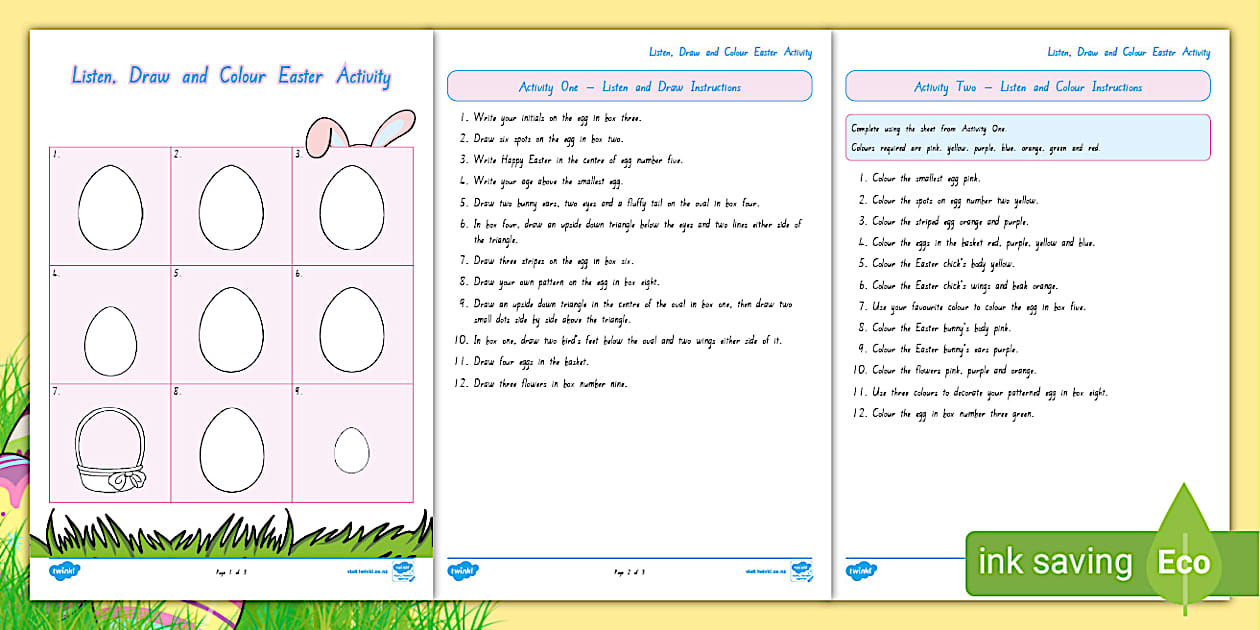 Listen, Draw and Colour Easter Activity (teacher made)