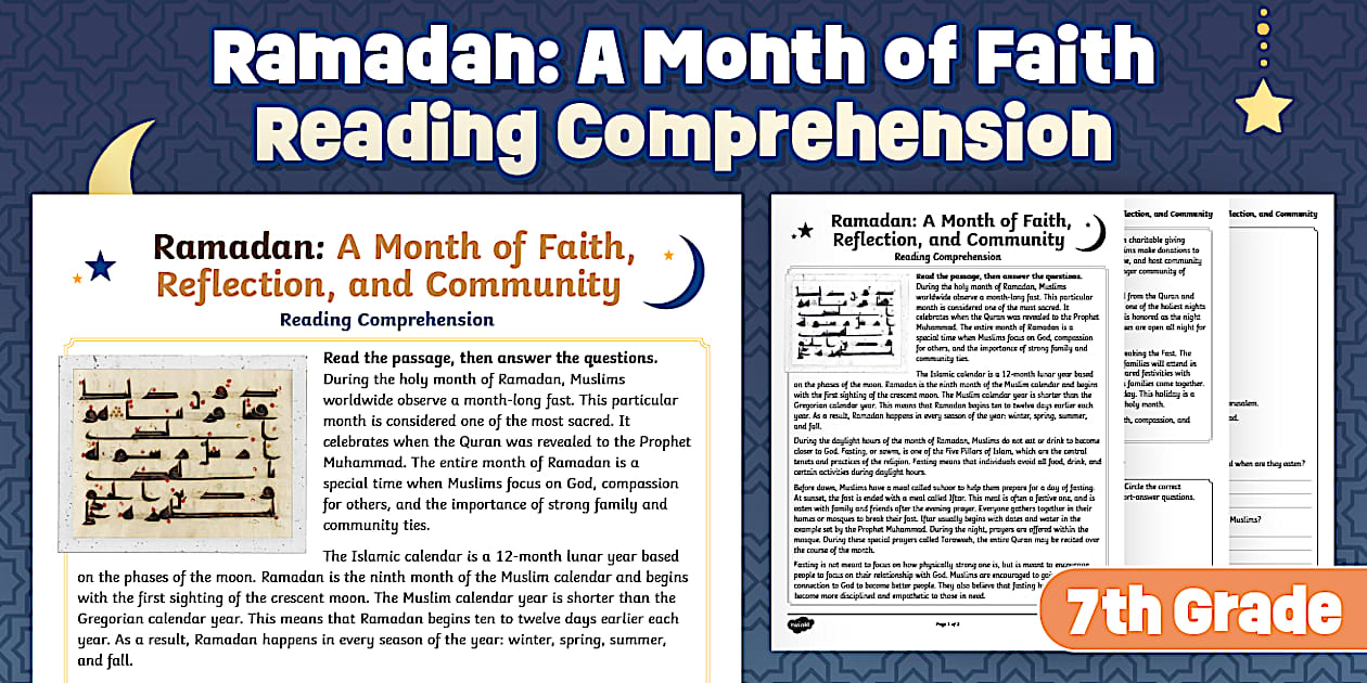 Seventh Grade Ramadan Reading Comprehension Worksheet