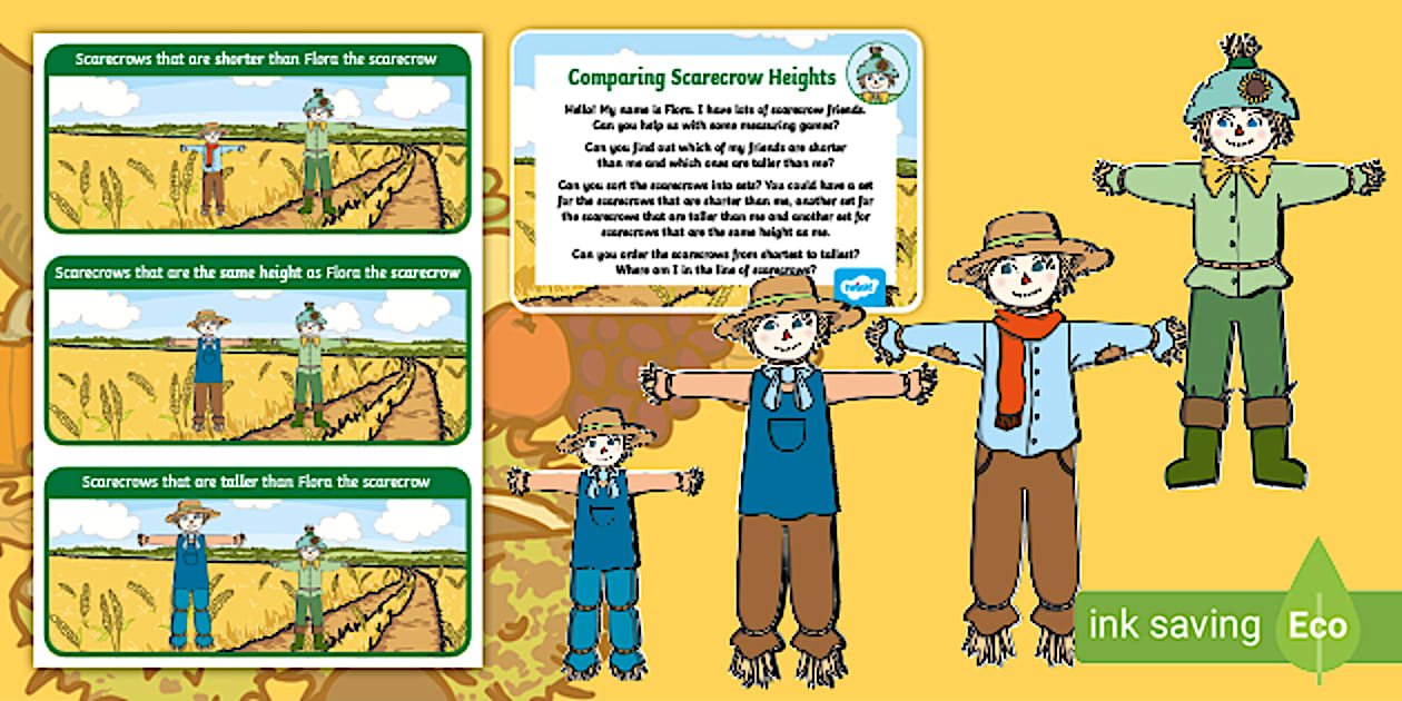 👉 Comparing Scarecrow Heights Maths Activity - Twinkl