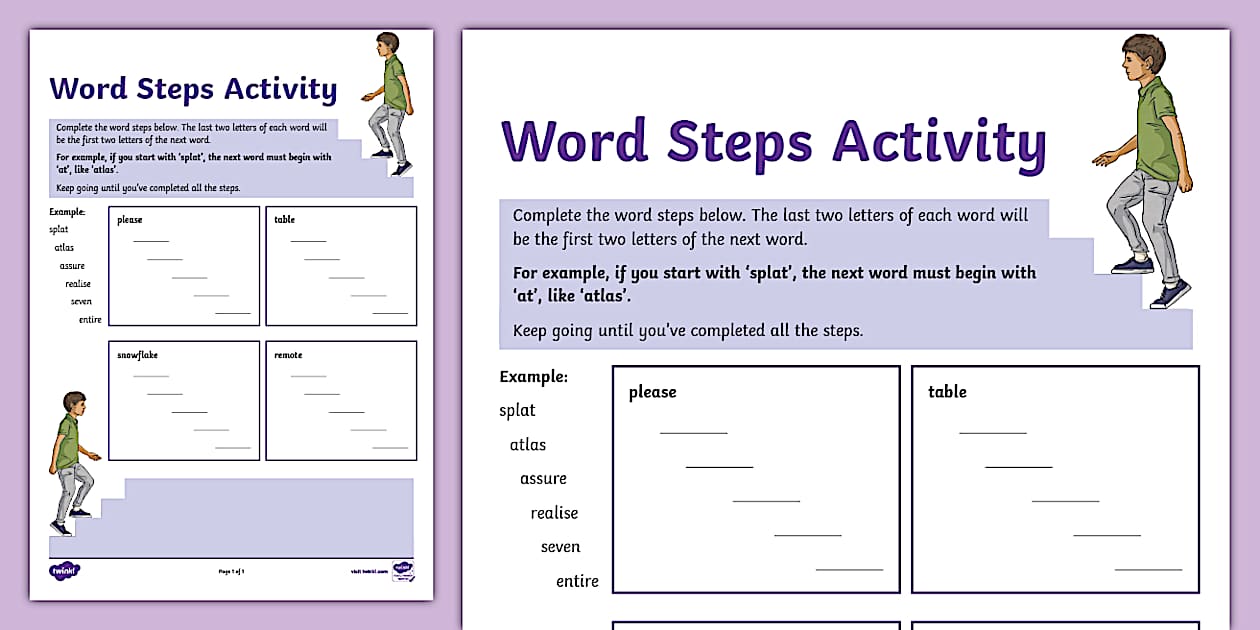 Word Steps Activity Sheet (teacher made) - Twinkl