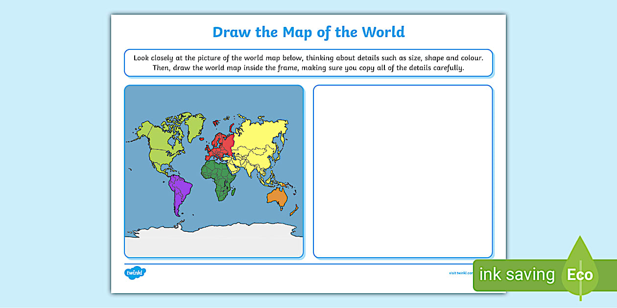 Draw the Map of the World Worksheet (teacher made) - Twinkl