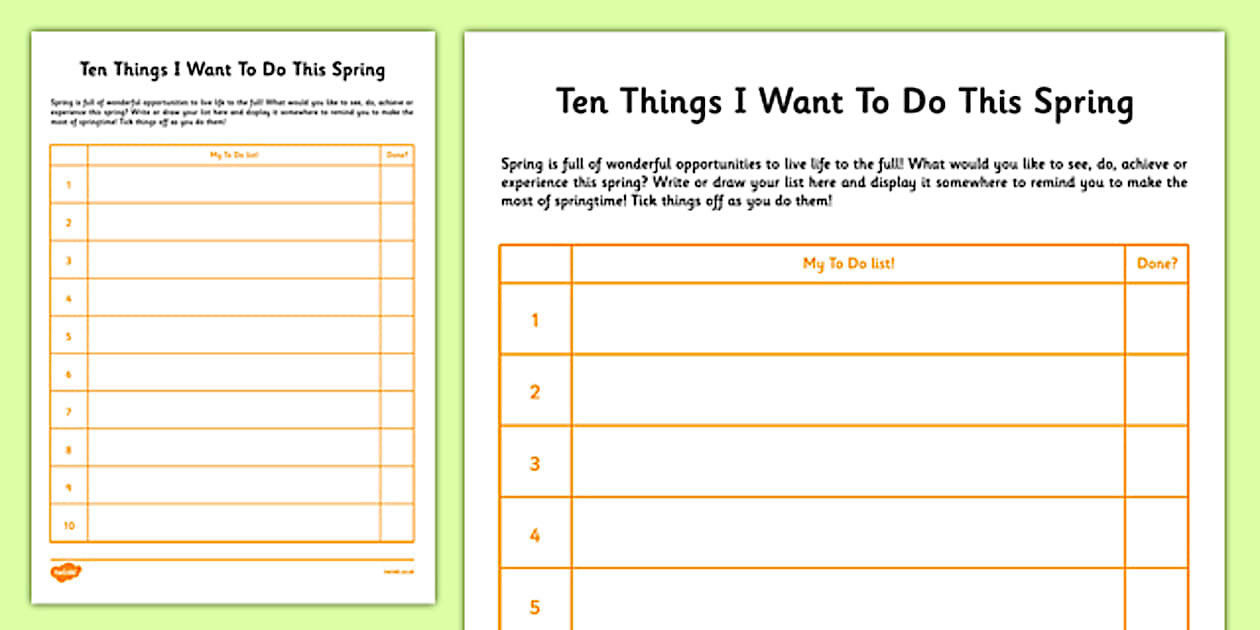 Ten Things I Want to Do This Spring (teacher made) - Twinkl