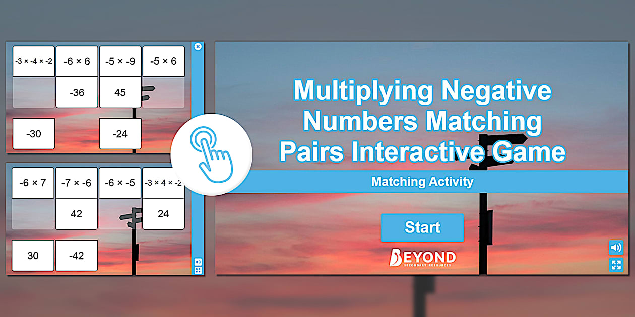 👉 Multiplying Negative Numbers Matching Pairs Interactive Game