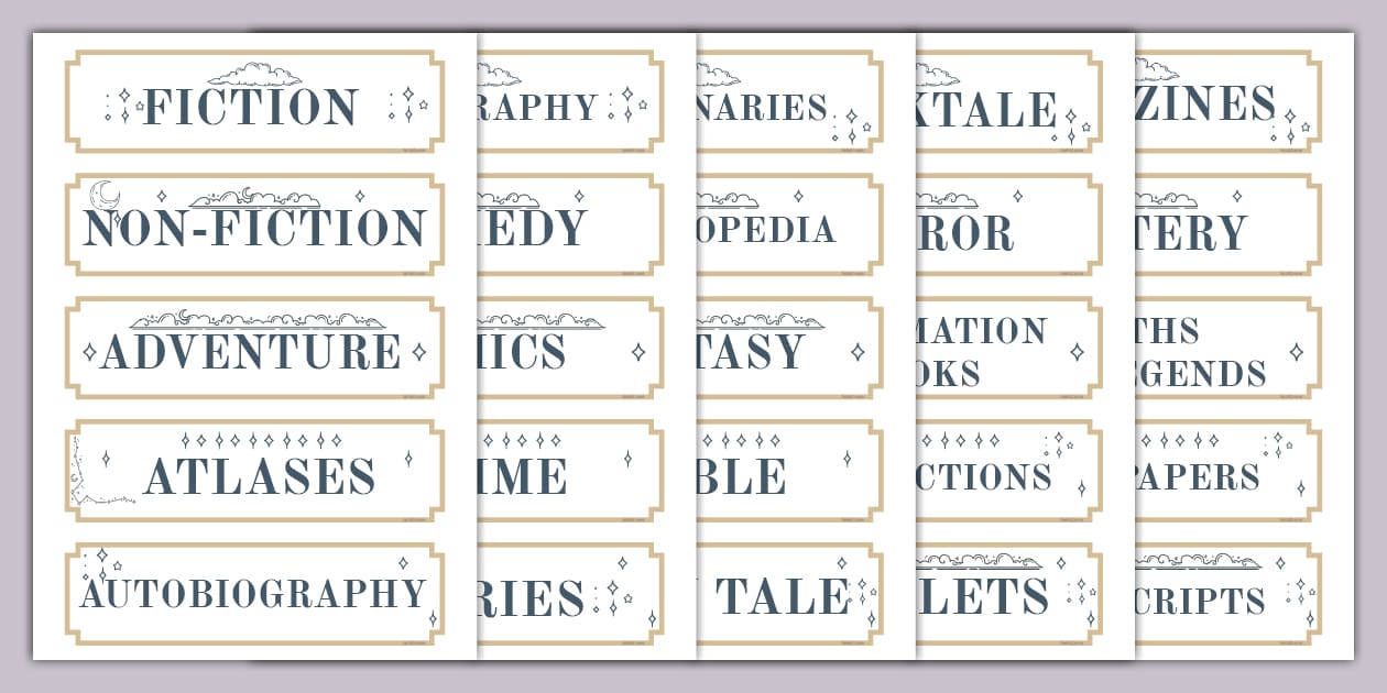 Celestial-Themed Book Genre Library Labels (teacher made)